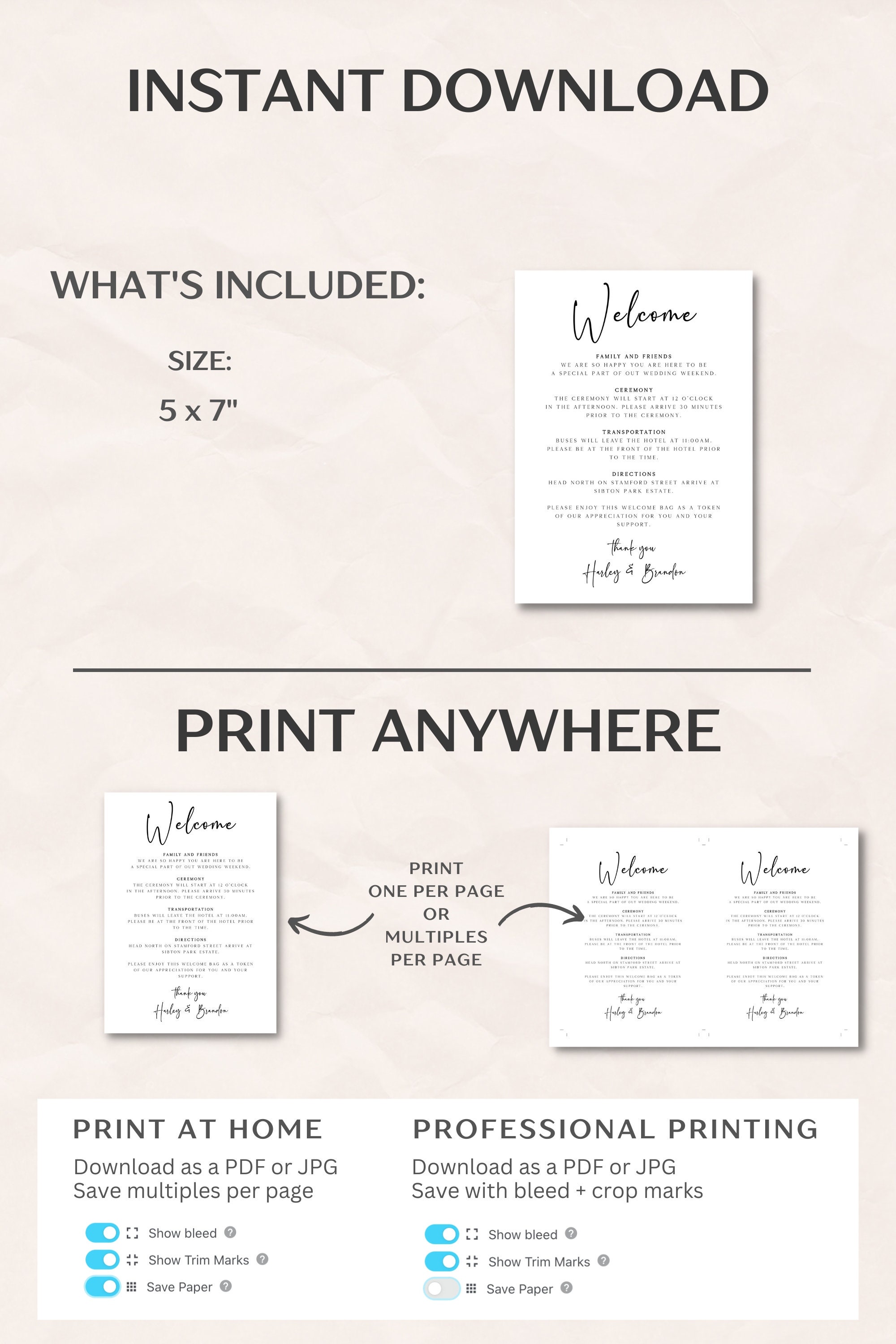 Wedding Welcome Letter Template, Welcome Letter Printable, Welcome Bag ...