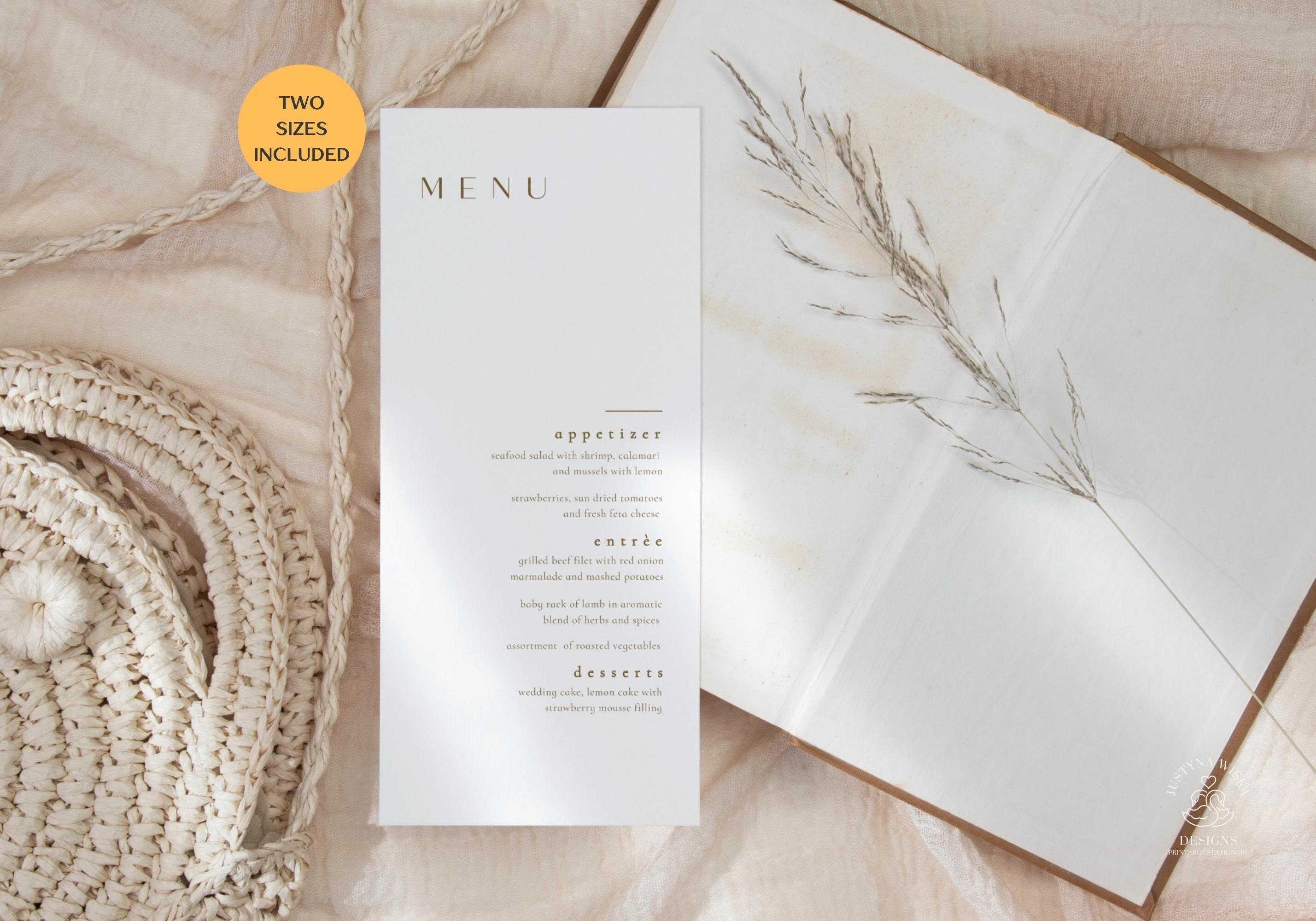 Elegant Wedding Menu Template, Modern Wedding Menu Napkin Note ...