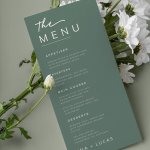 Sage Green Classic Wedding Menu Template, Minimalist Wedding Menu, Green Wedding Menu, Printable ...