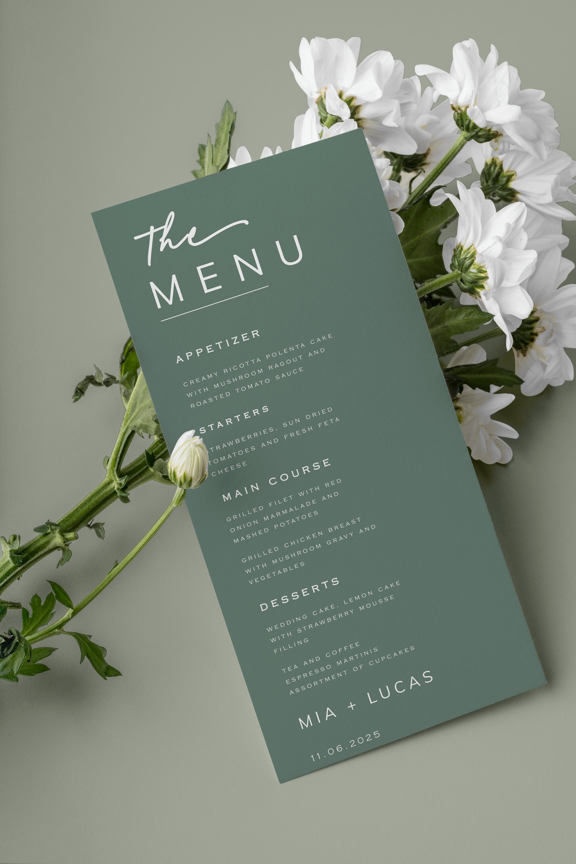 Sage Green Classic Wedding Menu Template, Minimalist Wedding Menu ...