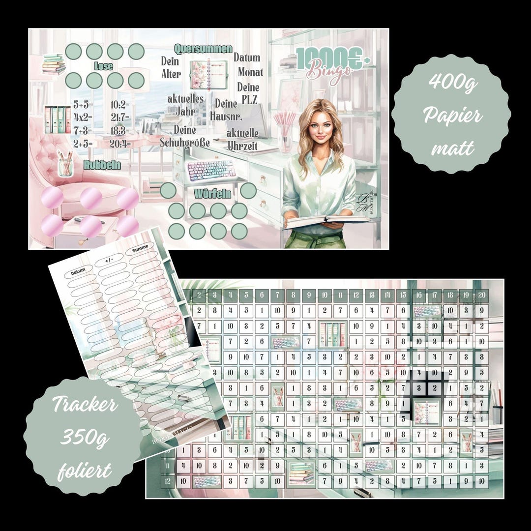1000 Euro Bingo / Folding Card / Envelope Method / A 6 / Savings ...
