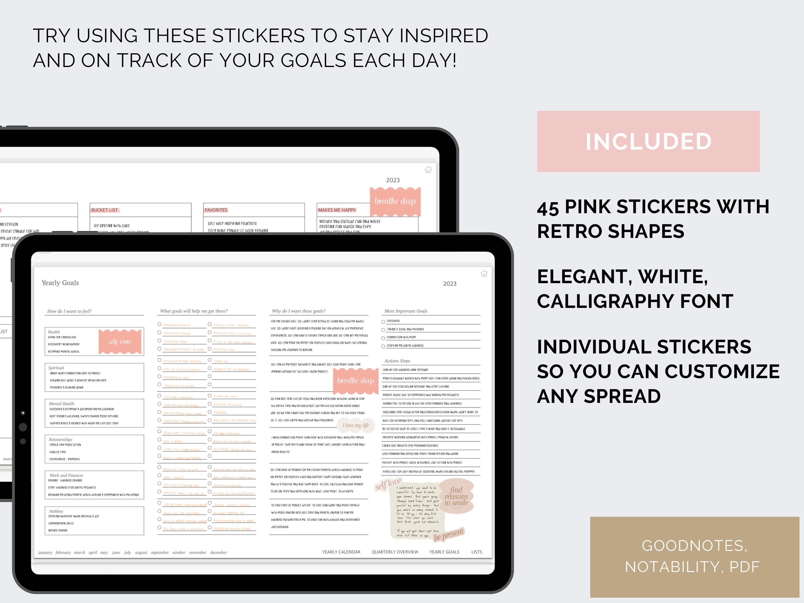 Digital Stickers Goodnotes Aesthetic, Pink Digital Planner Stickers ...