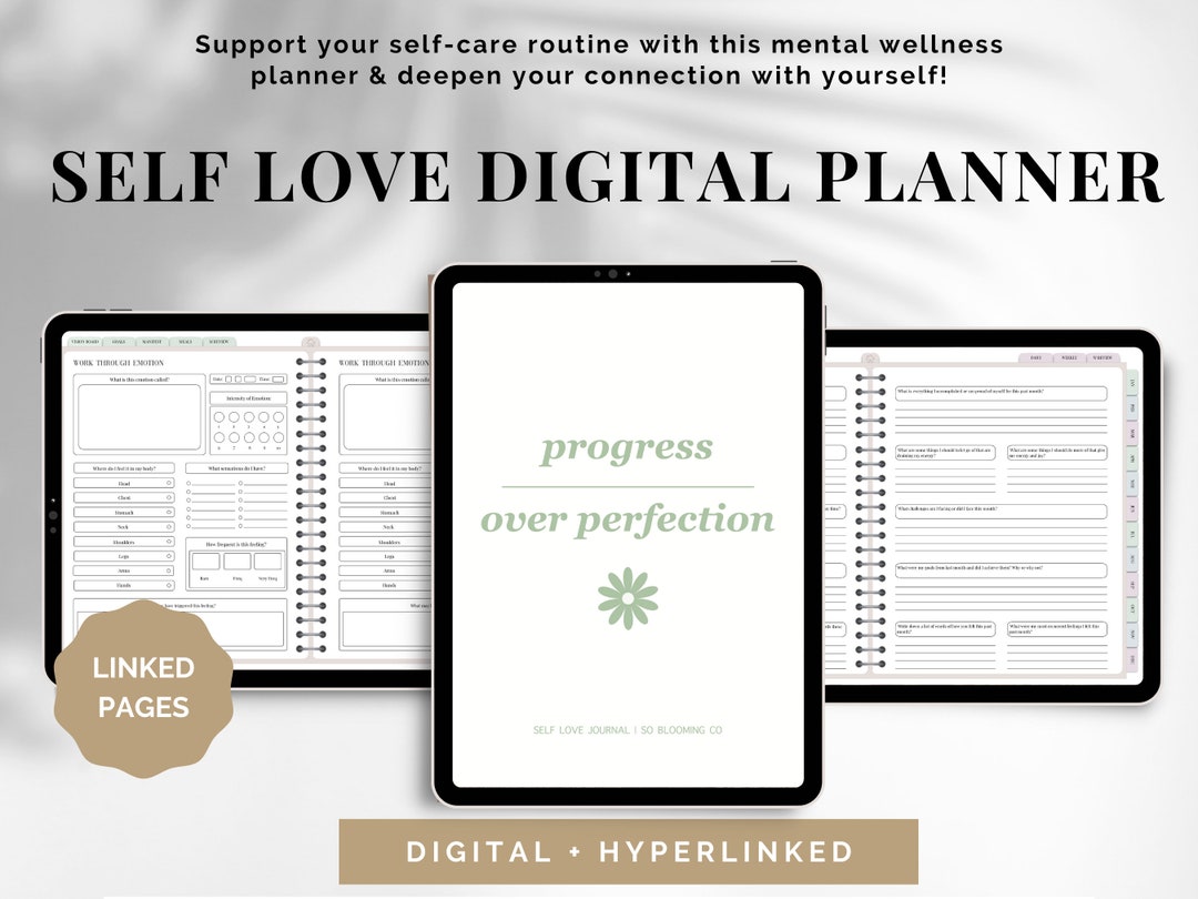 Digital Self Care & Mindfulness Planner, Undated Hyperlinked, Self Love ...