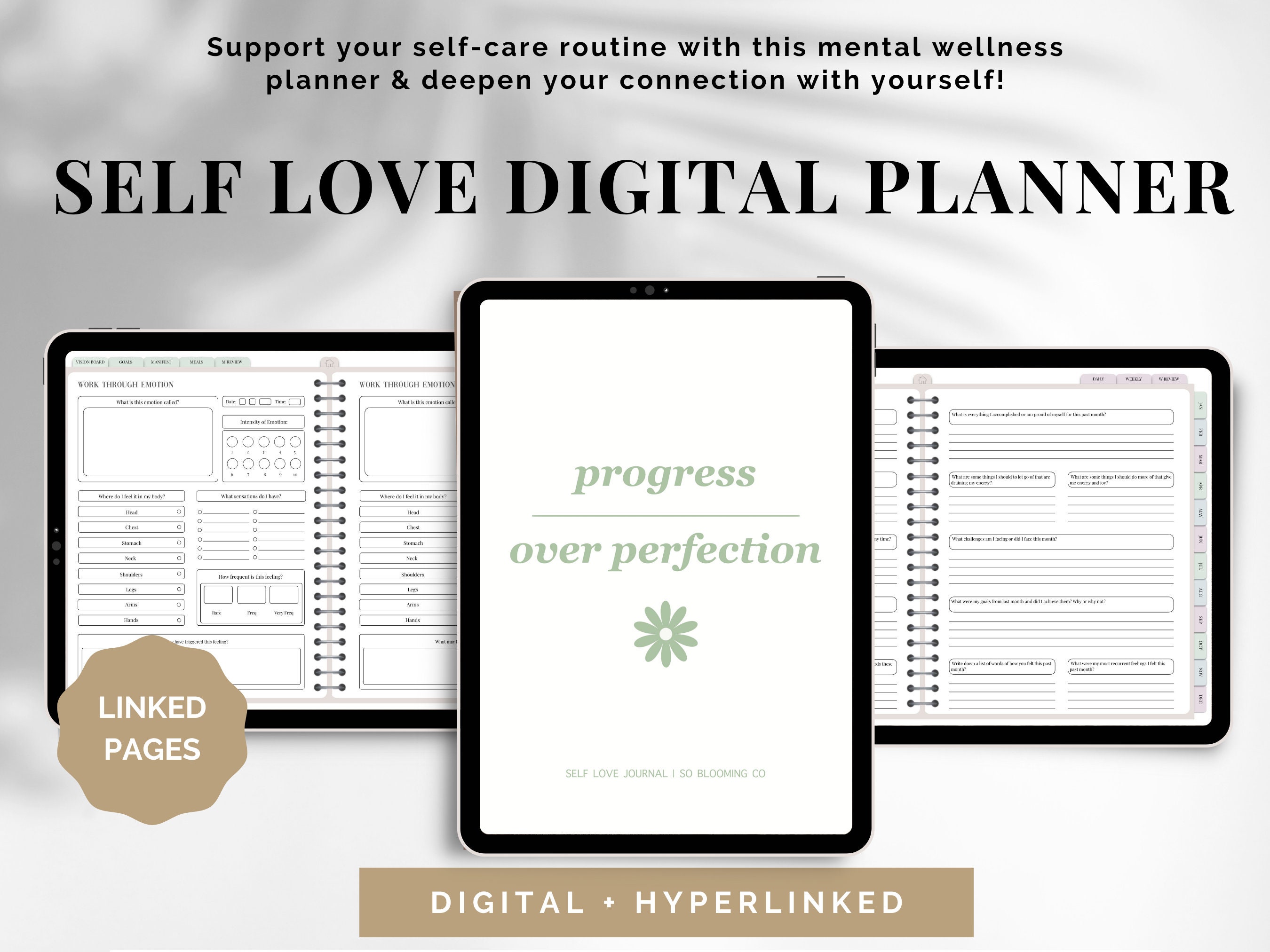 Digital Self Care & Mindfulness Planner, Undated Hyperlinked, Self Love ...