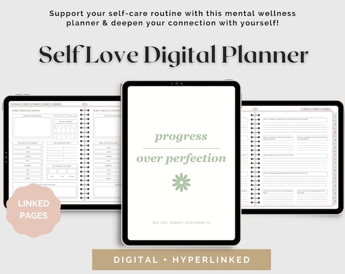 Digital Self Care Planner for iPad Tablet, Undated Self Care Journal ...