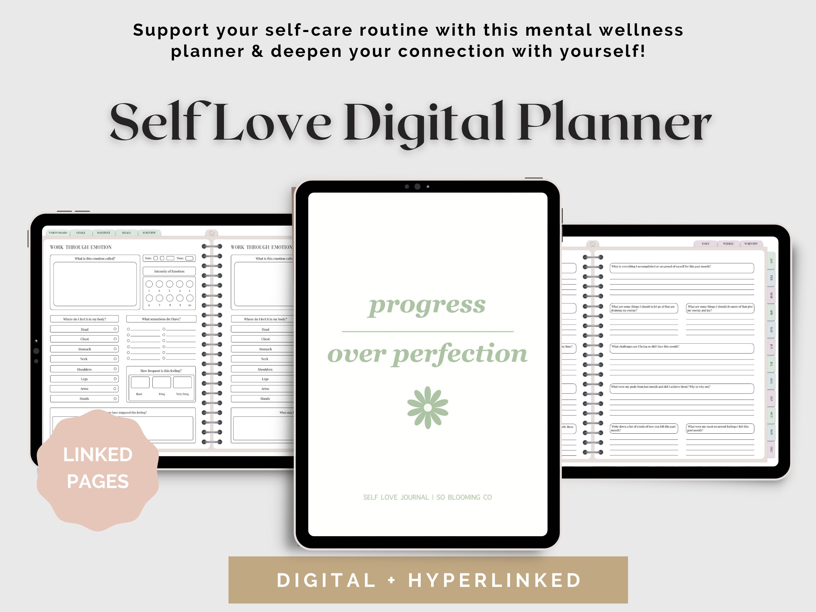 Digital Self Care Planner for iPad Tablet, Undated Self Care Journal ...