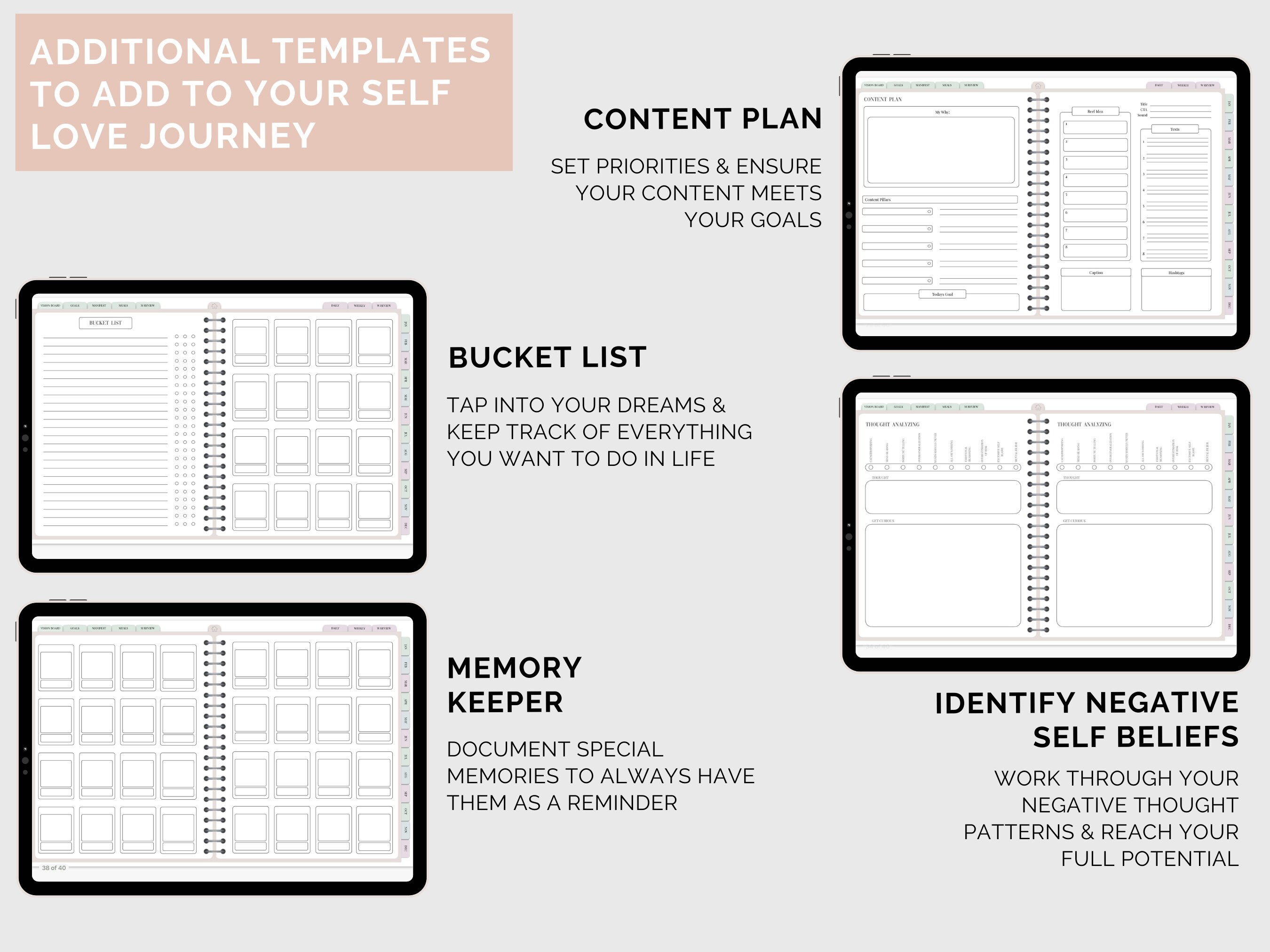 Digital Self Care Planner for iPad Tablet, Undated Self Care Journal ...