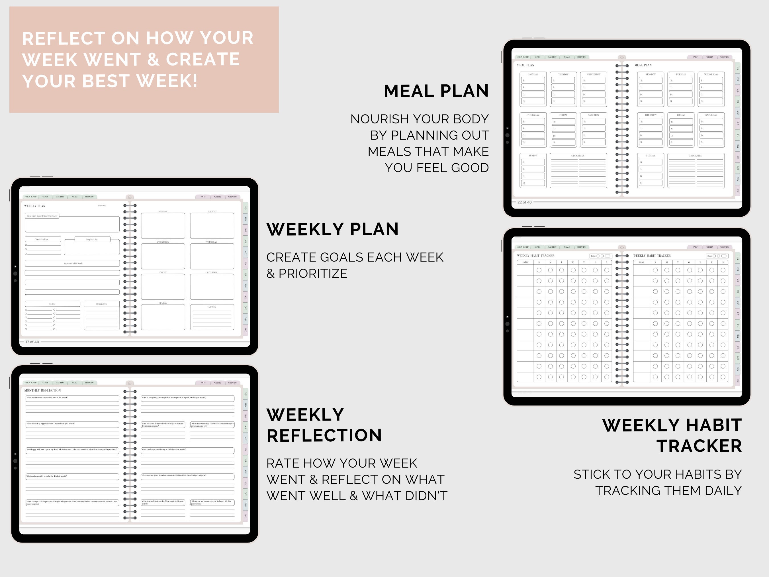 Digital Self Care Planner for iPad Tablet, Undated Self Care Journal ...