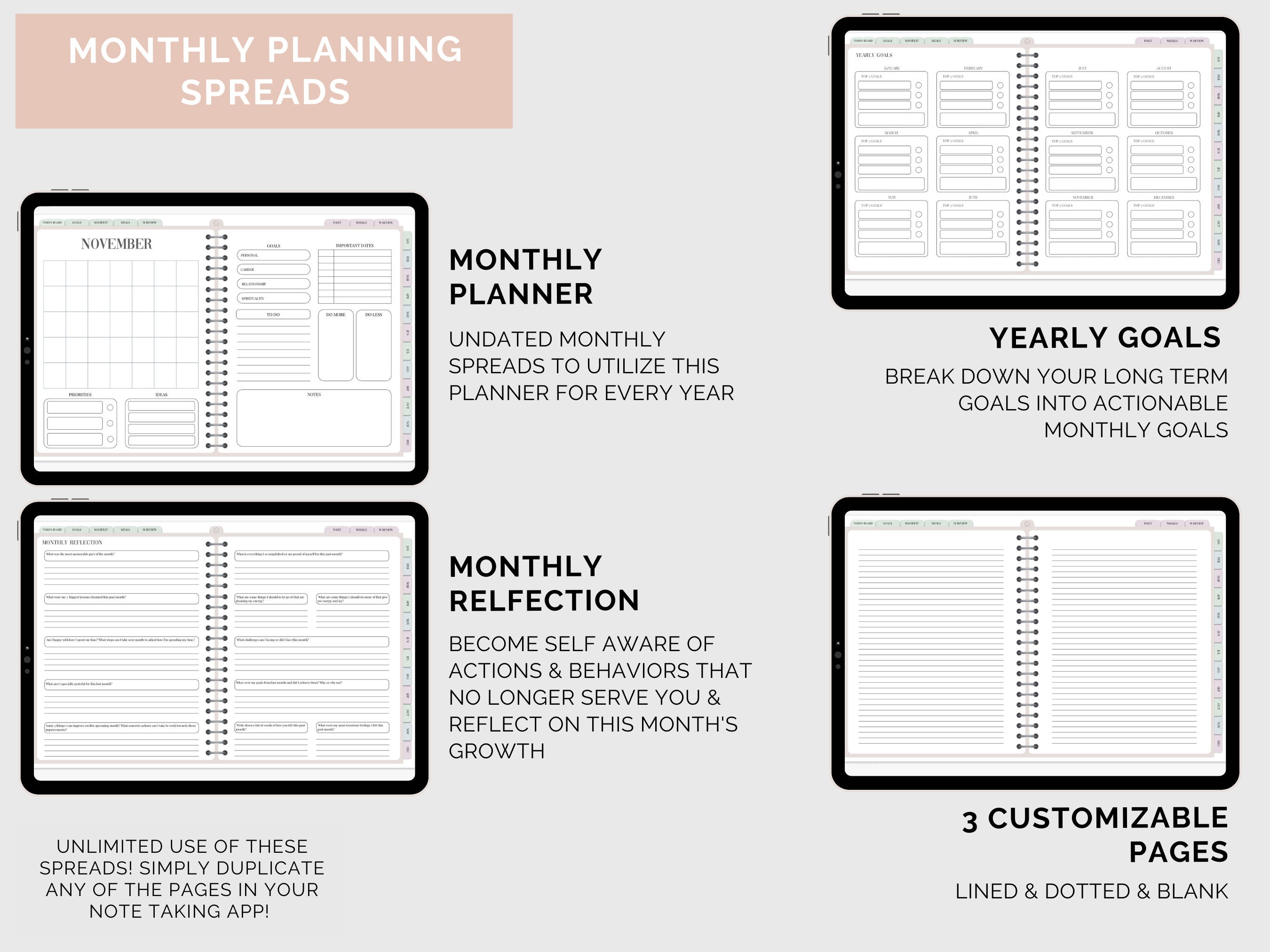 Digital Self Care Planner for iPad Tablet, Undated Self Care Journal ...