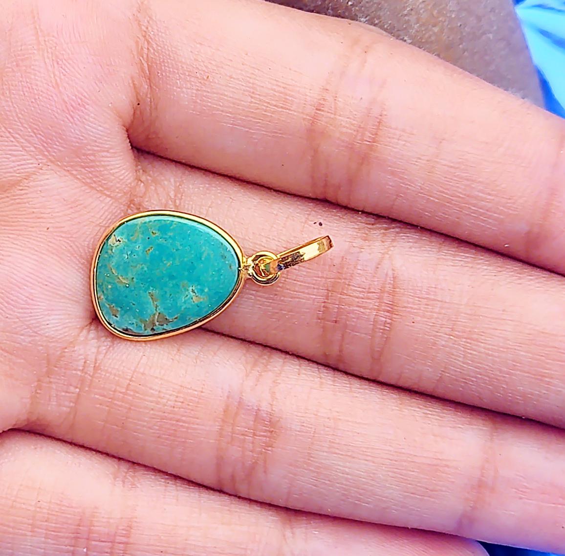 Handmade 18K Gold Turquoise Pendant: Natural Gemstone Charm (8x11 MM ...