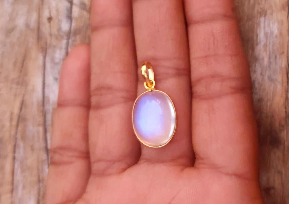 Handmade Rainbow Moonstone Pendant, 925 Sterling Silver Gold Plated ...