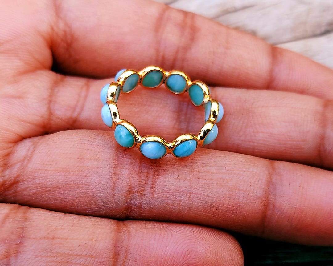 Larimar Full Eternity Ring, 18k Solid Gold Elegant Ring, Band Ring ...