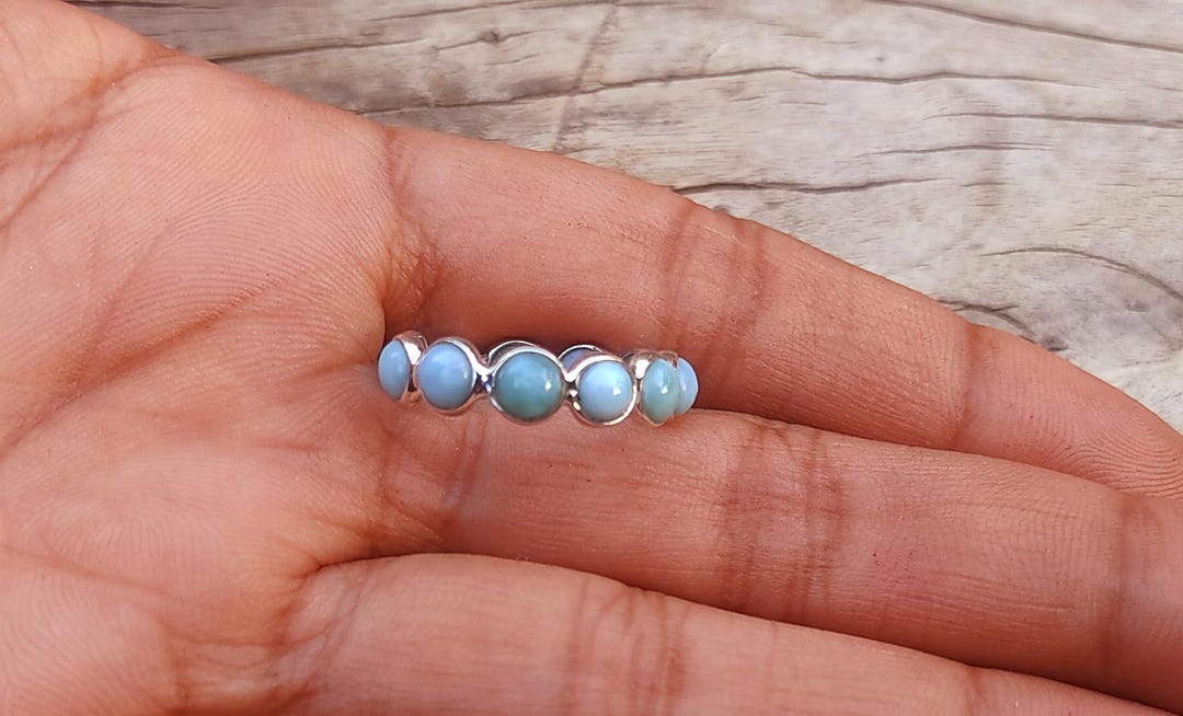 Larimar Eternity Band Ring, Natural Larimar Full Eternity Ring, Solid ...