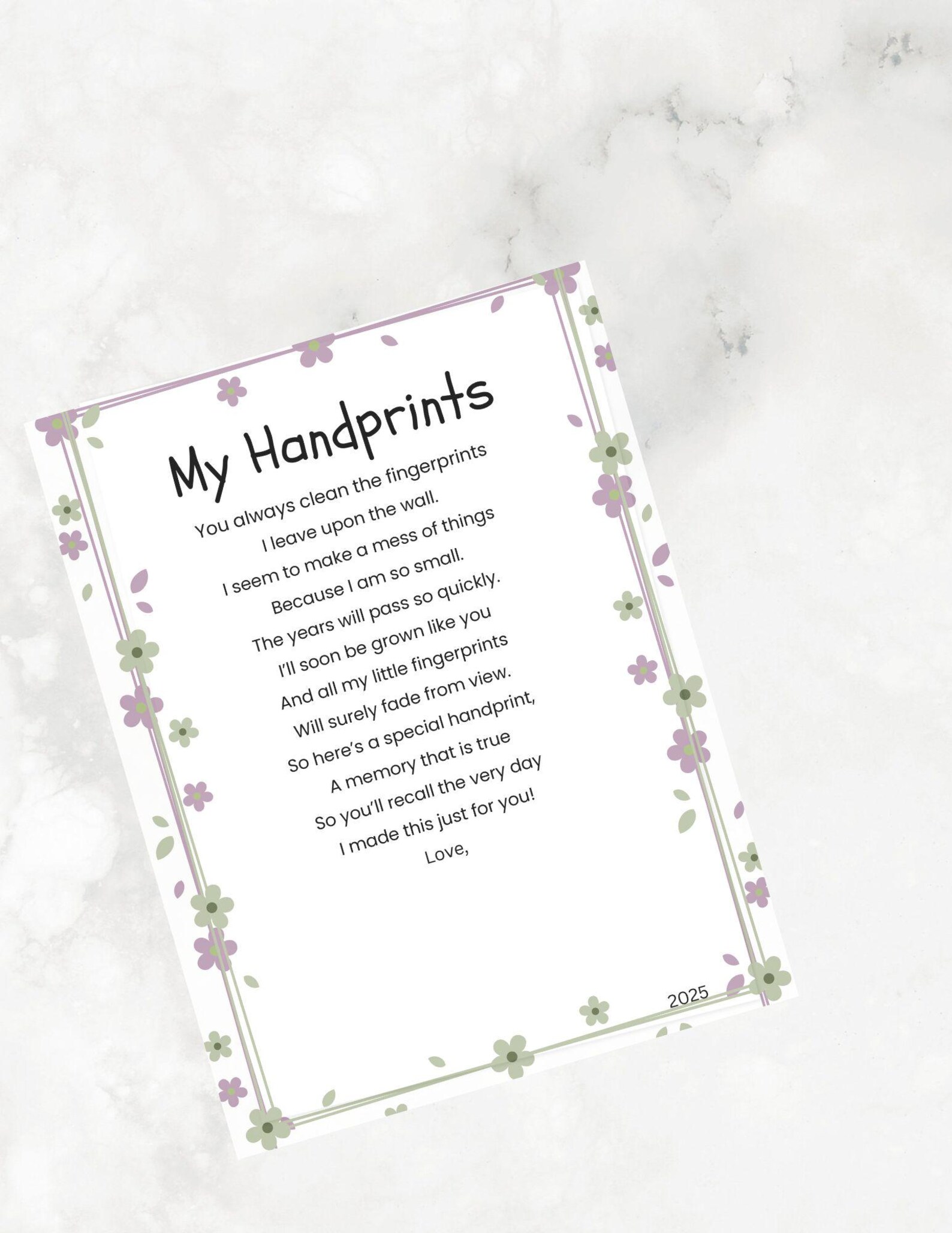 Handprint Poem Printable Gifts, Gifts for Her, Printable Child ...