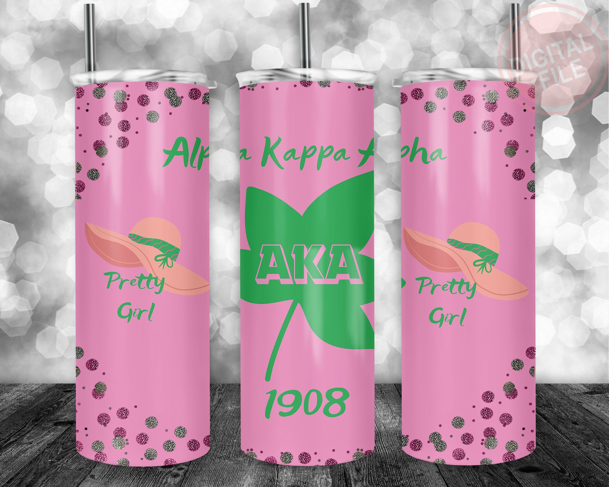 AKA Tumbler Wrap PNG Pink and Green Glittered Alpha Kappa Alpha ...