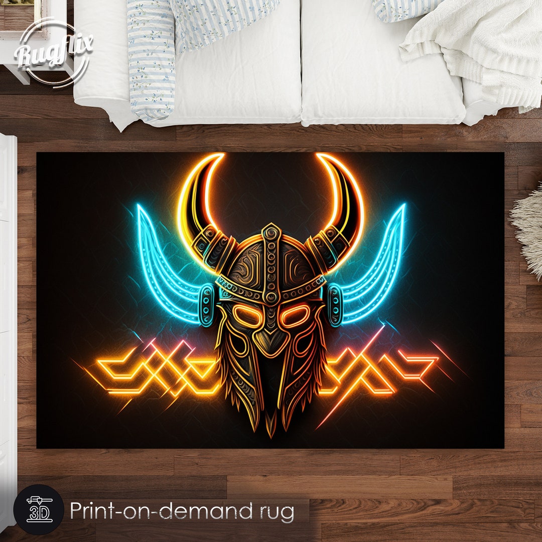 Neon Viking Rug Viking Rug Viking Decor Gamer Room Rug - Etsy