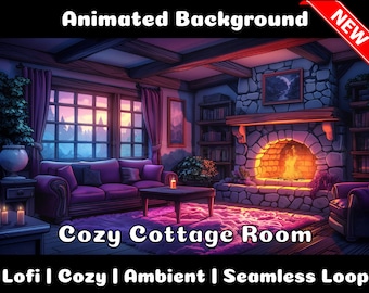 ANIMATED BACKGROUND Purple Room Landscape Cozy Ambience Looped Vtuber ...
