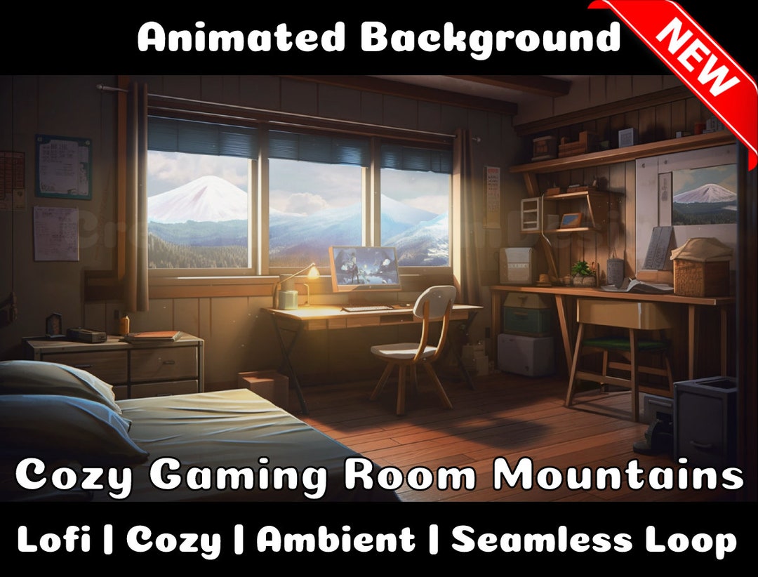 ANIMATED BACKGROUND | Cozy Gaming Room Mountain Landscape | Lofi Cozy ...