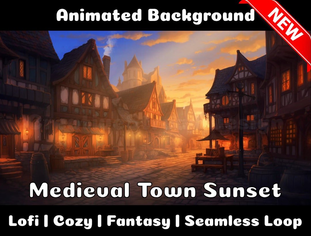 ANIMATED BACKGROUND | Medieval Town at Sunset | Lofi Cozy Fantasy ...