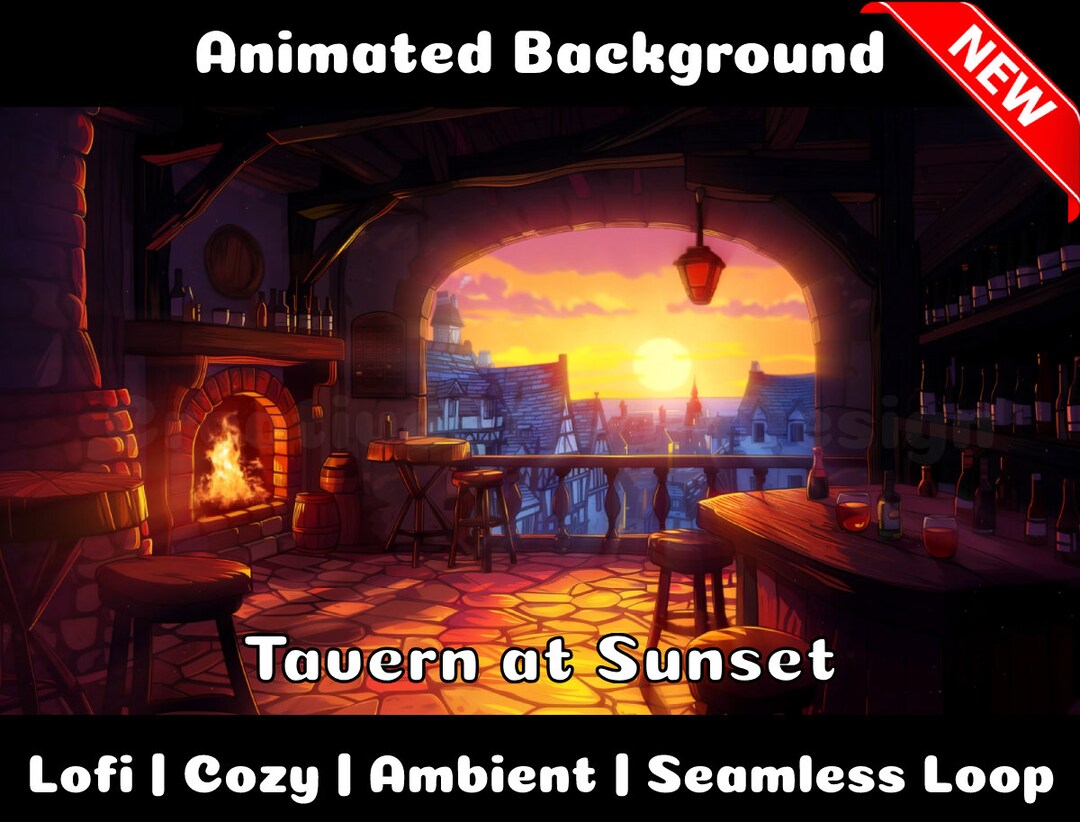 ANIMATED BACKGROUND | Tavern at Sunset | Lofi Cozy Ambience Looped ...