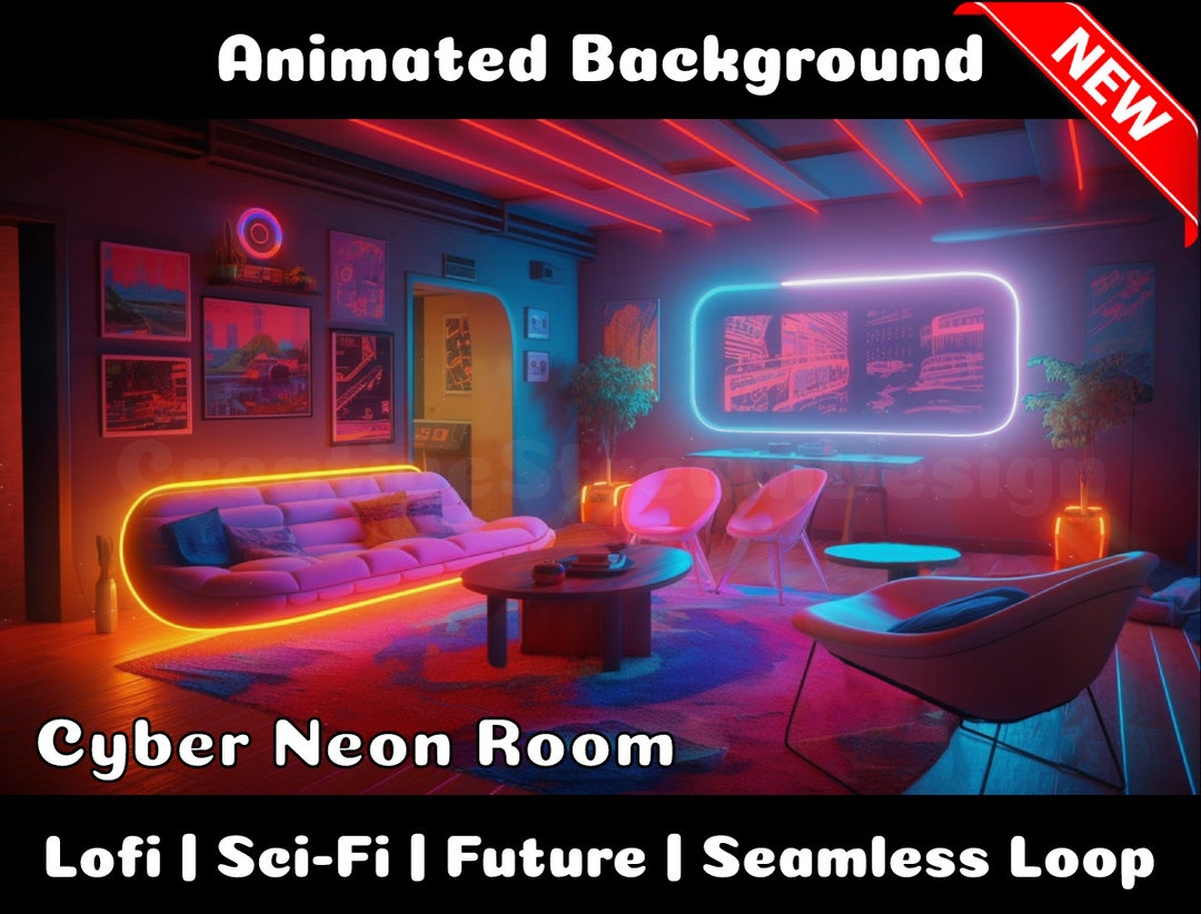 ANIMATED BACKGROUND | Cyber Neon Room | Future Fantasy Fiction Looped ...