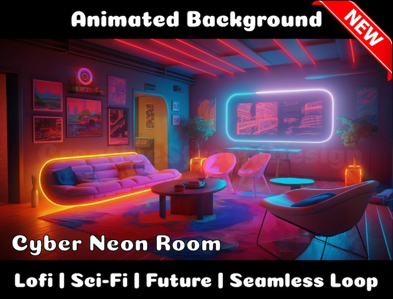 ANIMATED BACKGROUND | Cyber Neon Room | Future Fantasy Fiction Looped ...