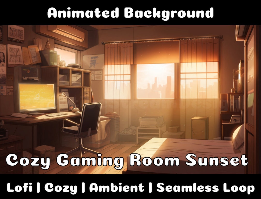 ANIMATED BACKGROUND | Cozy Gaming Room Sunset | Lofi Cozy Ambience ...