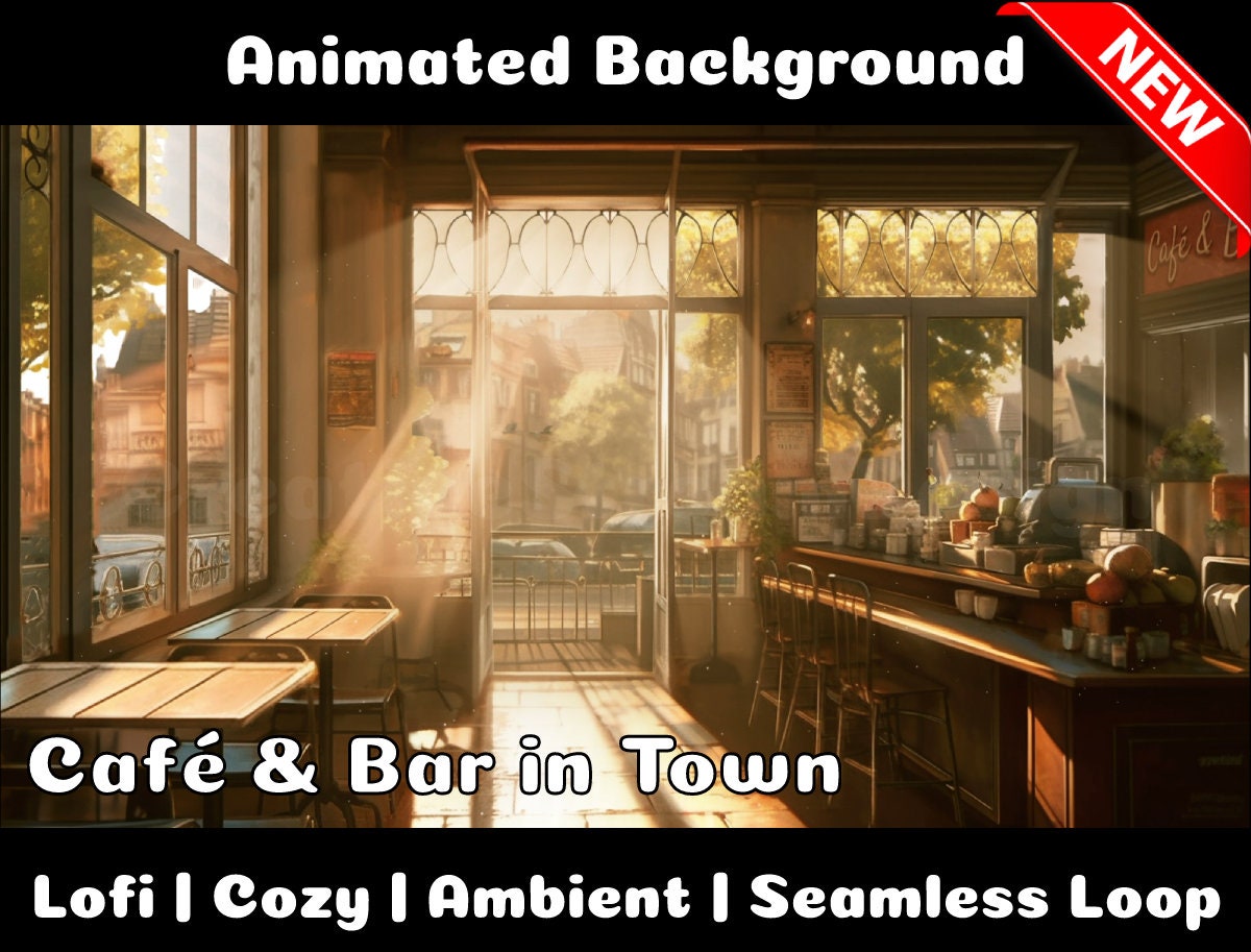ANIMATED BACKGROUND Café & Bar in Town Lofi Cozy Ambience Looped Vtuber ...