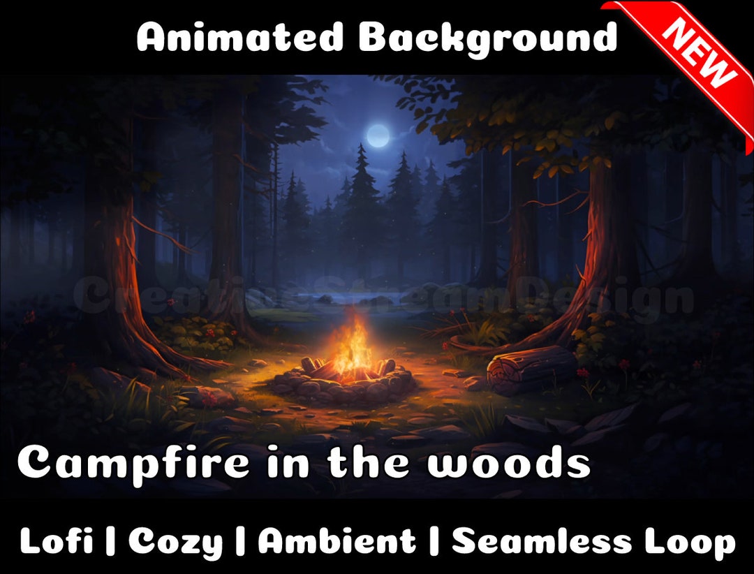ANIMATED BACKGROUND | Campfire in the Forest | Lofi Cozy Ambience Looped Vtuber Twitch Stream ...