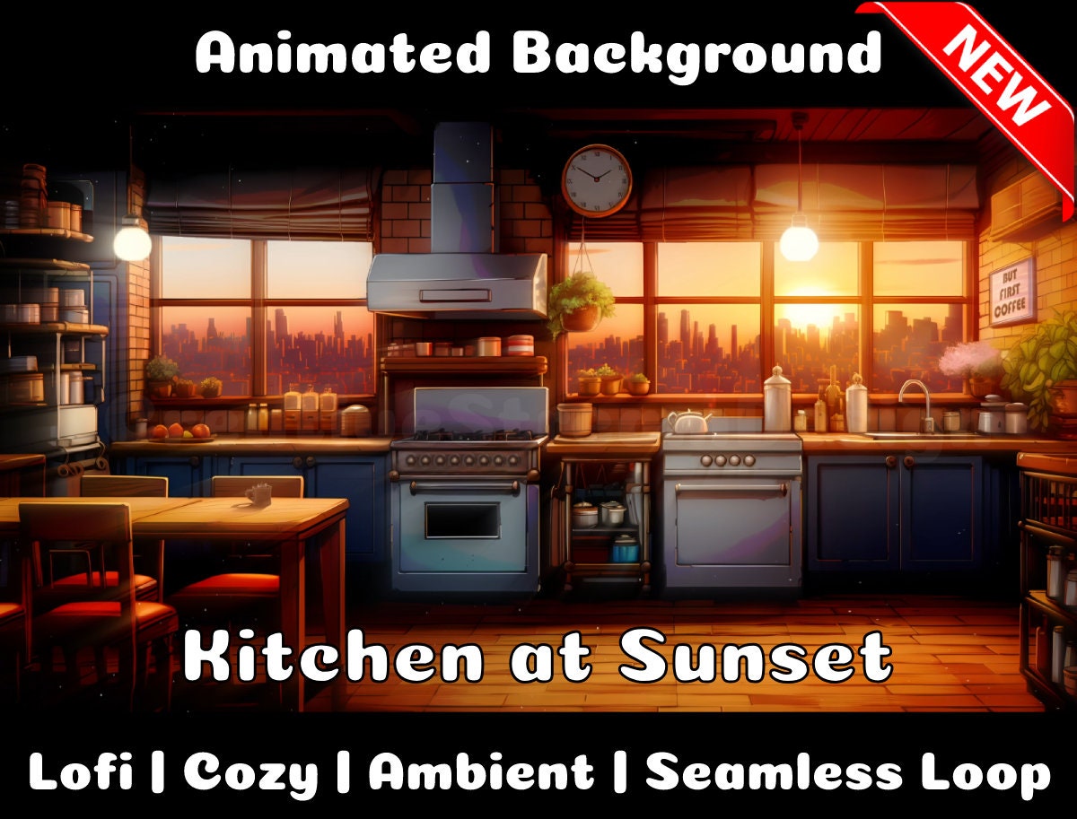ANIMATED BACKGROUND | Kitchen at Sunset | Lofi Cozy Ambience Looped ...