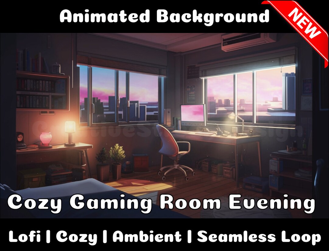 ANIMATED BACKGROUND Cozy Gaming Room by Evening Lofi Cozy Ambience ...