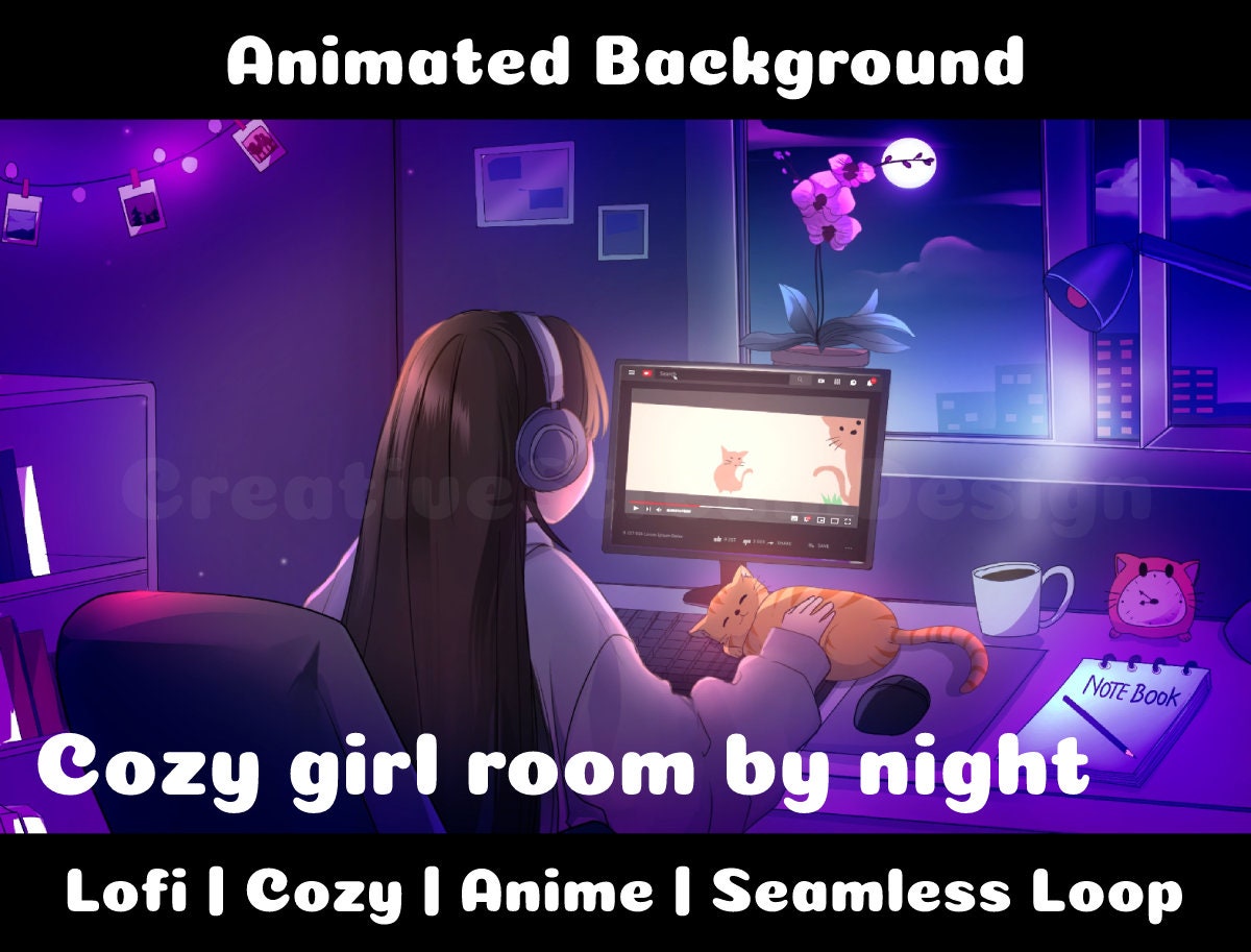 ANIMATED BACKGROUND Cozy Girl Room by Night Lofi Cozy - Etsy