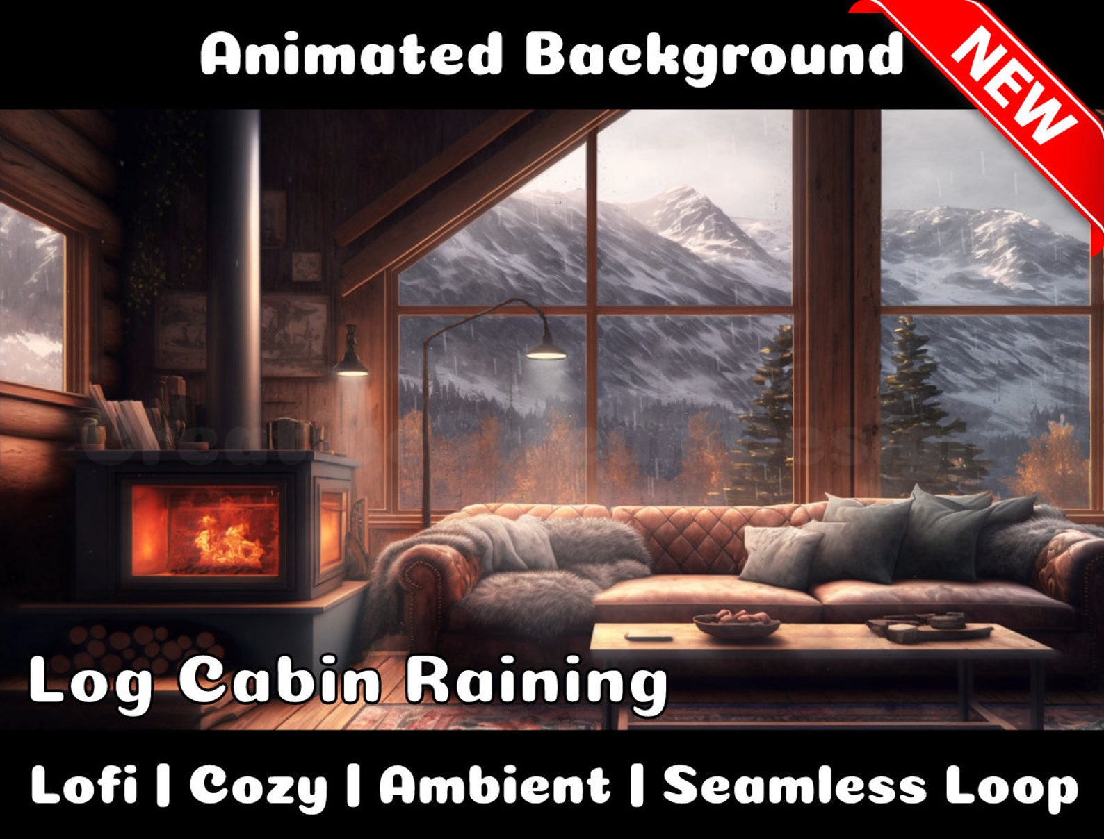 ANIMATED BACKGROUND | Log Cabin Room With Fireplace in the Rain | Lofi ...