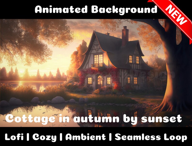 ANIMATED BACKGROUND Cottage in Autumn by Sunset Lofi Cozy - Etsy