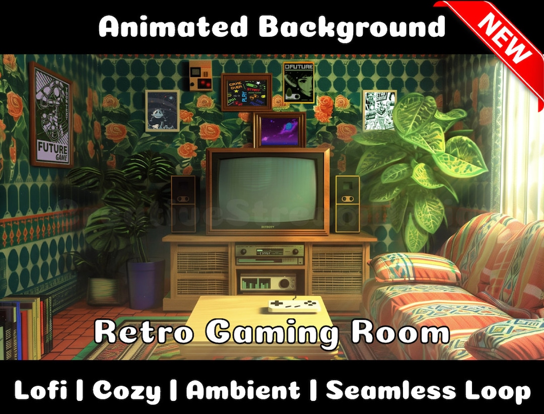 ANIMATED BACKGROUND | Retro Gaming Room | Lofi Cozy Ambience Looped ...