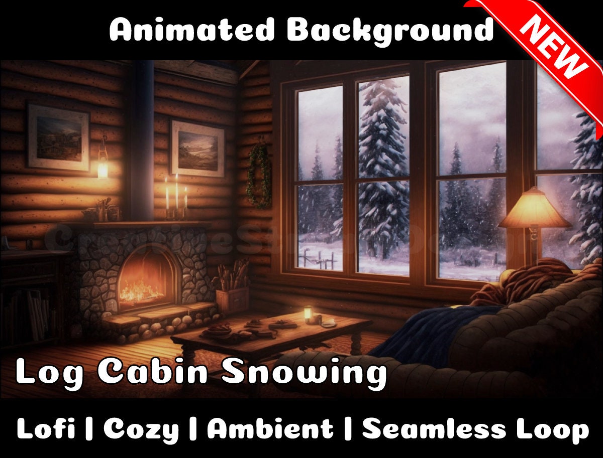 ANIMATED BACKGROUND Log Cabin Room With Fireside While - Etsy