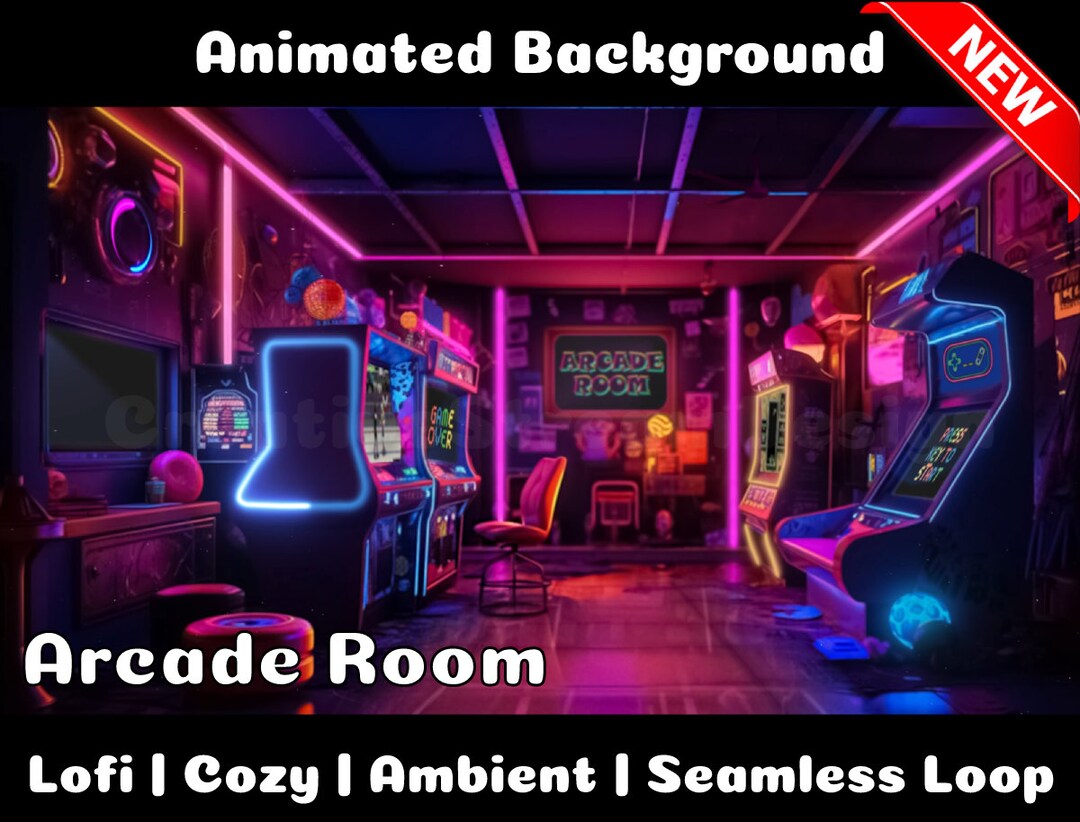 ANIMATED BACKGROUND Arcade Room Lofi Cozy Fantasy Magical Looped Vtuber ...