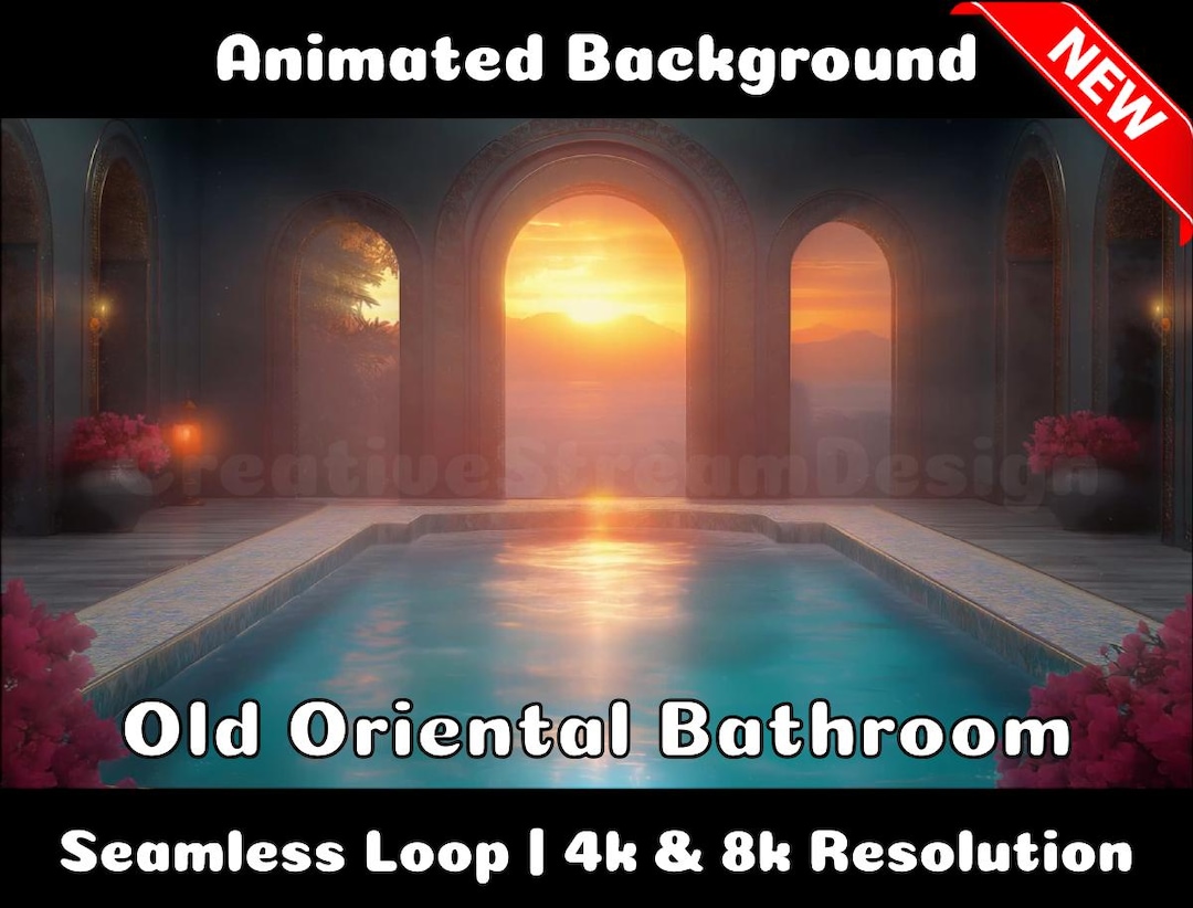 ANIMATED BACKGROUND Ancient Oriental Bath Lofi Cozy Ambience Looped ...