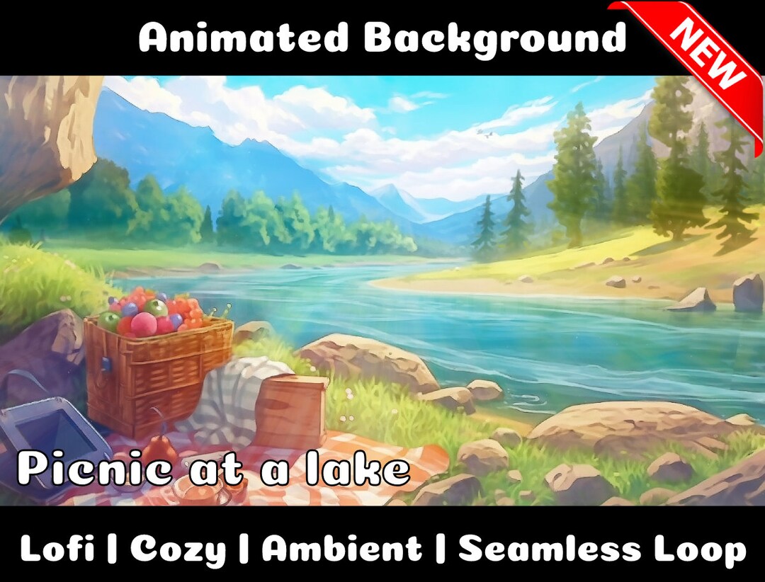 ANIMATED BACKGROUND Picnic by the River Lofi Cozy Ambience Looped ...