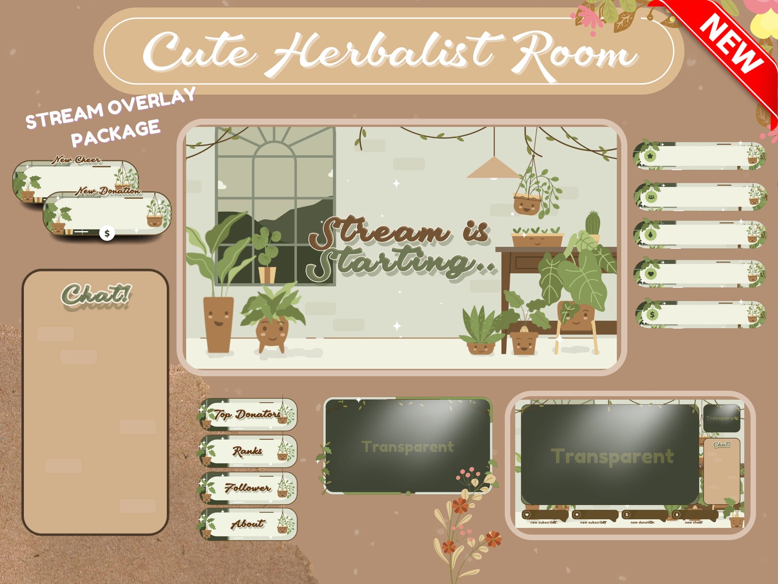 ANIMATED STREAM PACKAGE | Cute Herbalist Room | Twitch Overlay ...