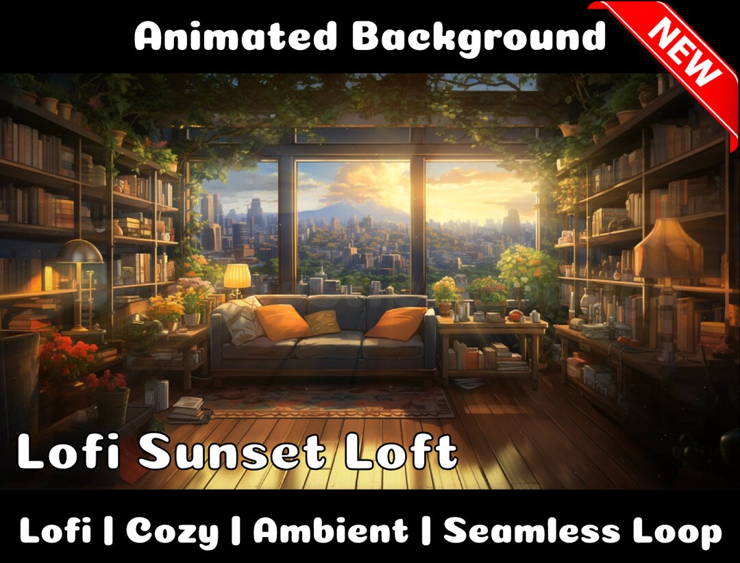 ANIMATED BACKGROUND Lofi Sunset Loft Lofi Cozy Ambience Looped Vtuber ...