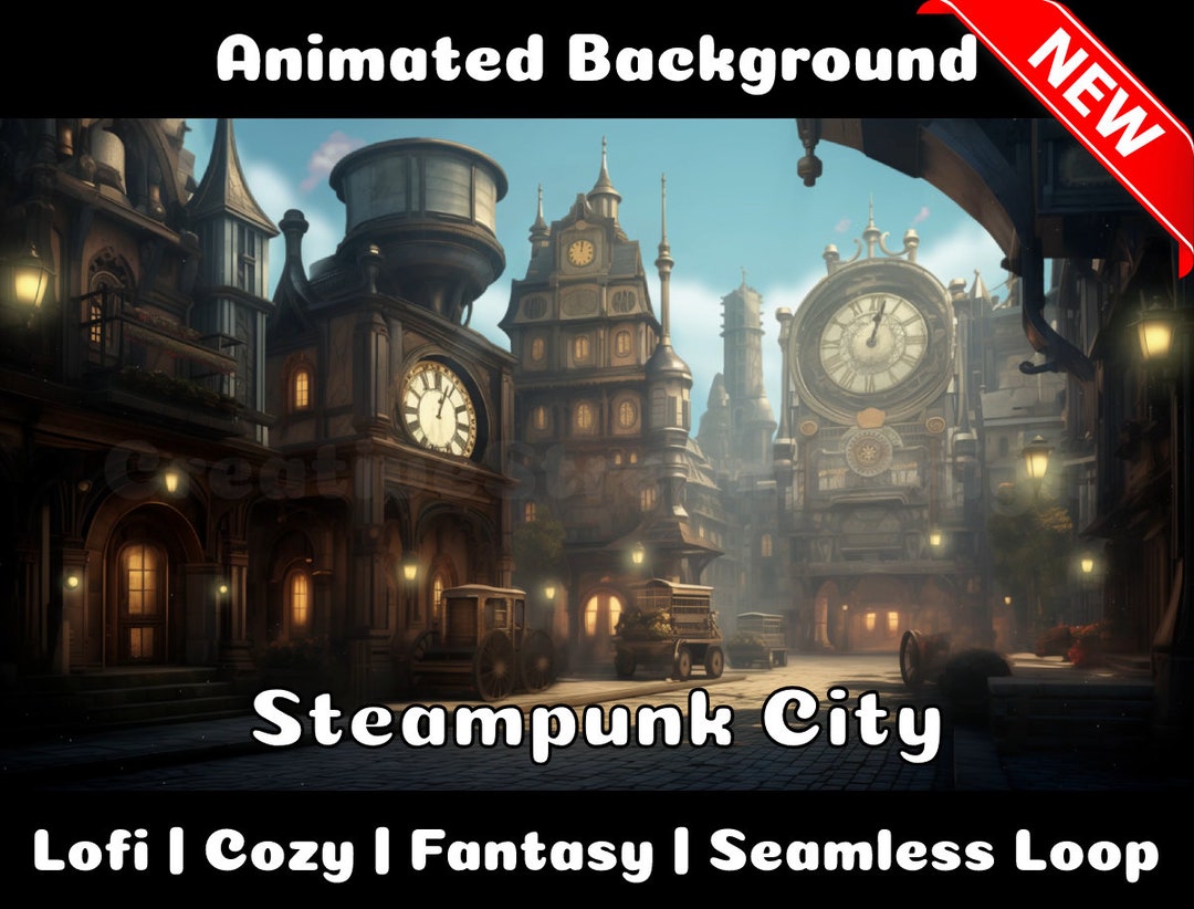 ANIMATED BACKGROUND | Steampunk City | Lofi Cozy Ambience Looped Vtuber ...