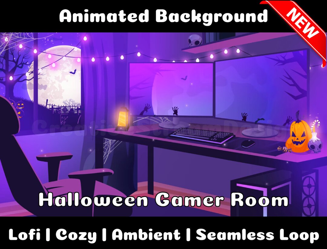 ANIMATED BACKGROUND | Halloween Gamer Room | Fantasy Magical Fiction ...