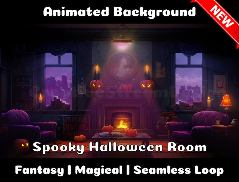ANIMATED BACKGROUND | Spooky Halloween Room | Lofi Cozy Ambience Looped ...