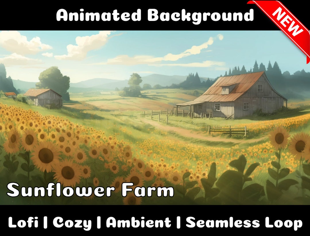 ANIMATED BACKGROUND | Sunflower Farm | Lofi Cozy Ambience Looped Vtuber ...