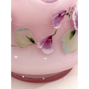Fenton Art Glass Pottery Basket Pink Floral Vintage Hand Painted Signed ...