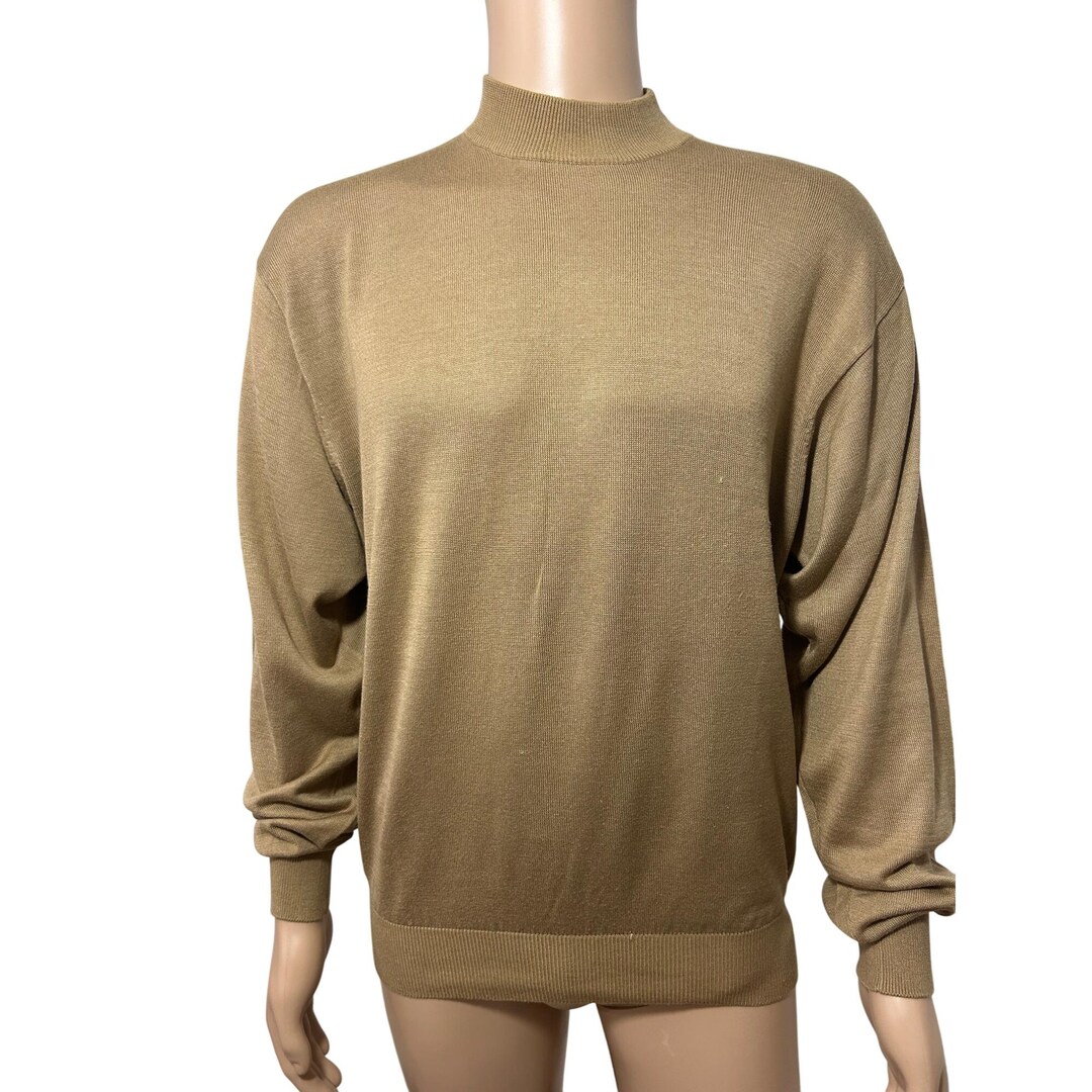 Barracuda Men’s Vintage Sweater L Tan Pullover Mock Neck Silk Cotton ...