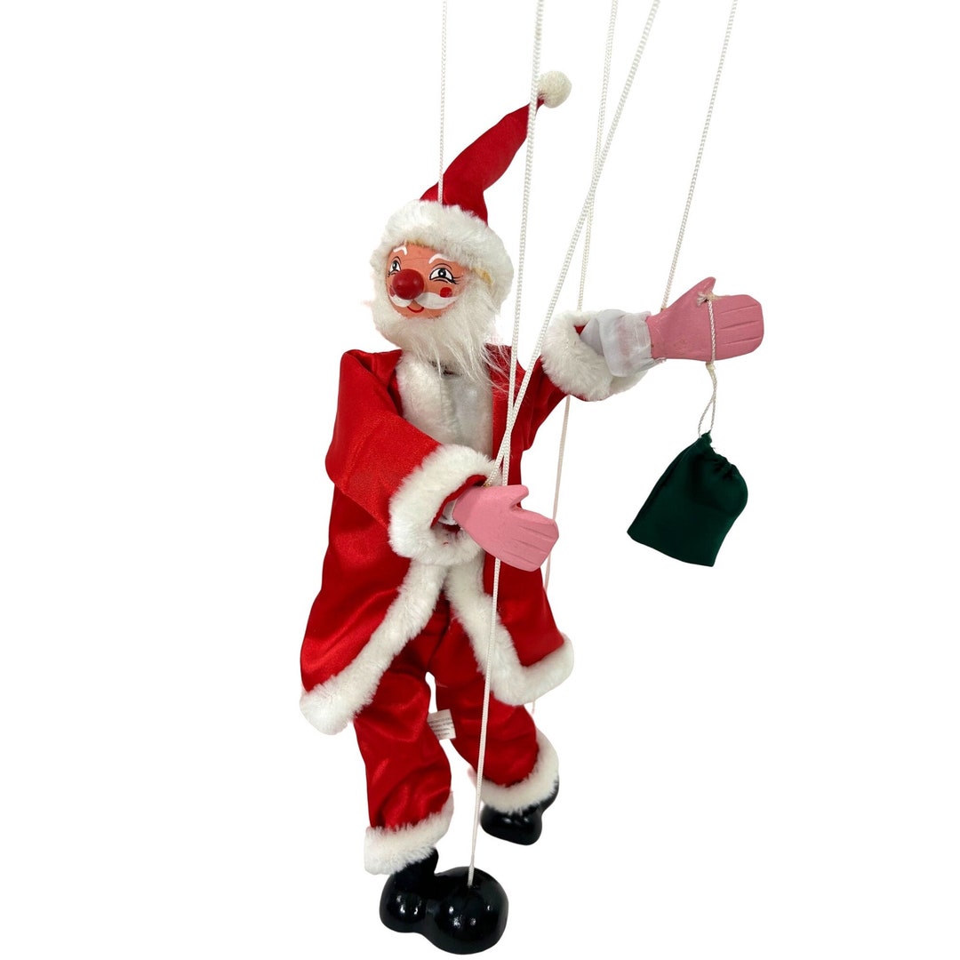Santa Claus Vintage Marionette Puppet Handmade 19” Toy Christmas Wooden ...