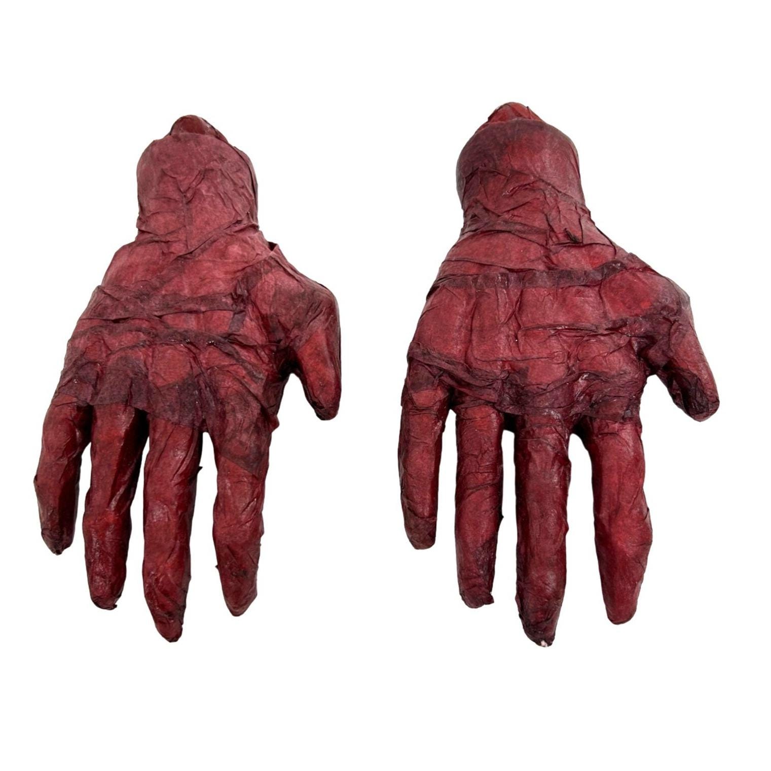 Zombie Hands Halloween Decorations Papier Mache Vtg Severed Red Bloody ...