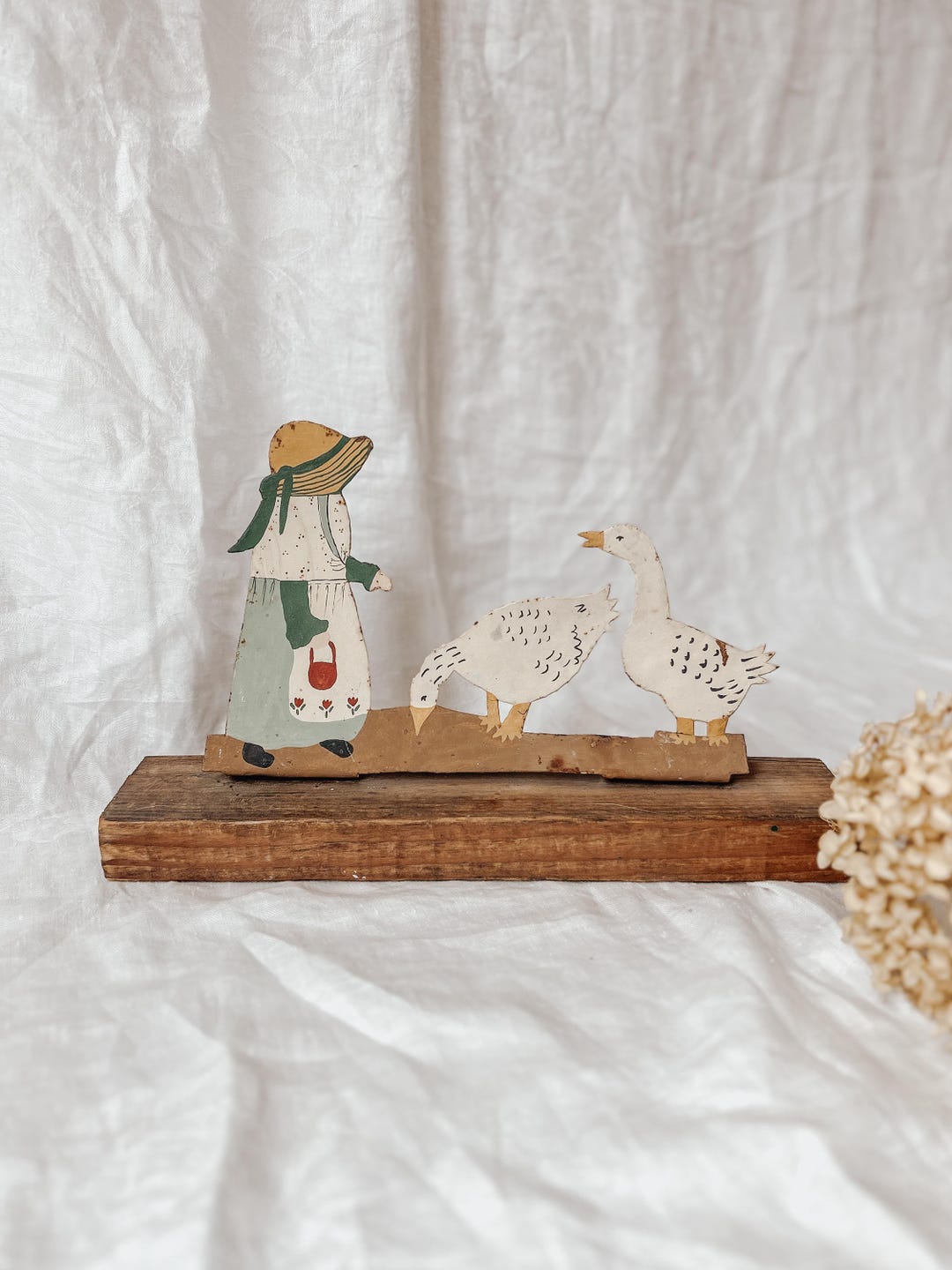 Vintage Gardener With Geese Metal Figure on Wood – Rustic Cottage ...